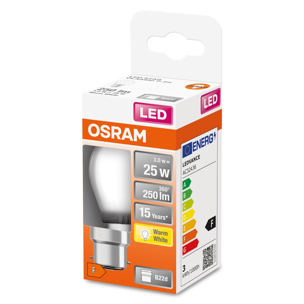 OSRAM LED Retrofit B22d 2,5 W 2700 Kelvin 250 Lumen 4058075436367 ...